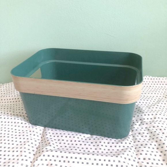 Storage & Organization | Small Green Storage Bin With Woodgrain Stripe ...